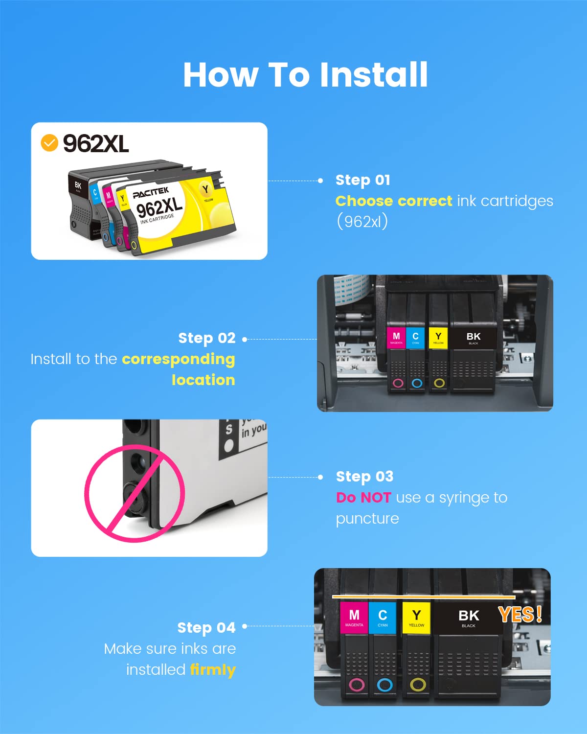 Remanufactured 962XL Ink Cartridge for HP 962 Work with HP OfficeJet Pro 9010 Ink Cartridges HP OfficeJet Pro 9012 9015 9018 9020 9025 9027 9028 Printer