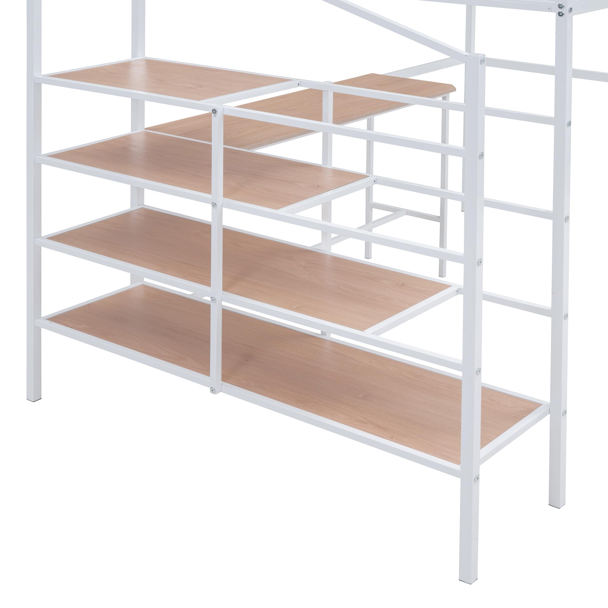 FANYHOME Metal Loft Bed, Full Size Metal Loft Bed with Desk and Lateral Storage Ladder, Modern Loft Bed for Kids Teens, Easy Assembly, Maximize Space Saving (White)