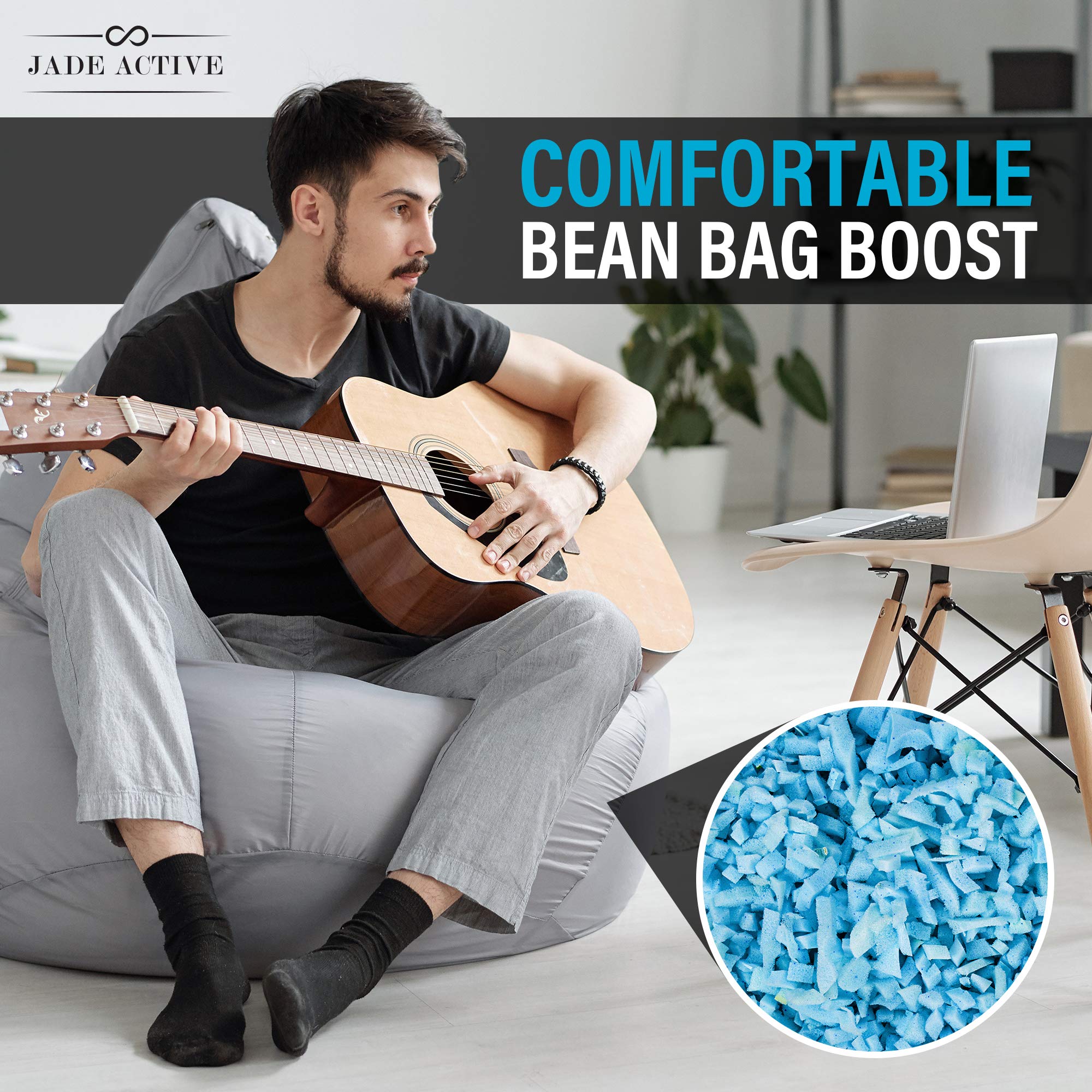 Jade Active Bean Bag Filler Foam - 5 Pound Premium Shredded Memory Foam - Easy Pillow Stuffing Foam for Dog Bed or Couch Cushion - Very Soft and Great for Stuffing