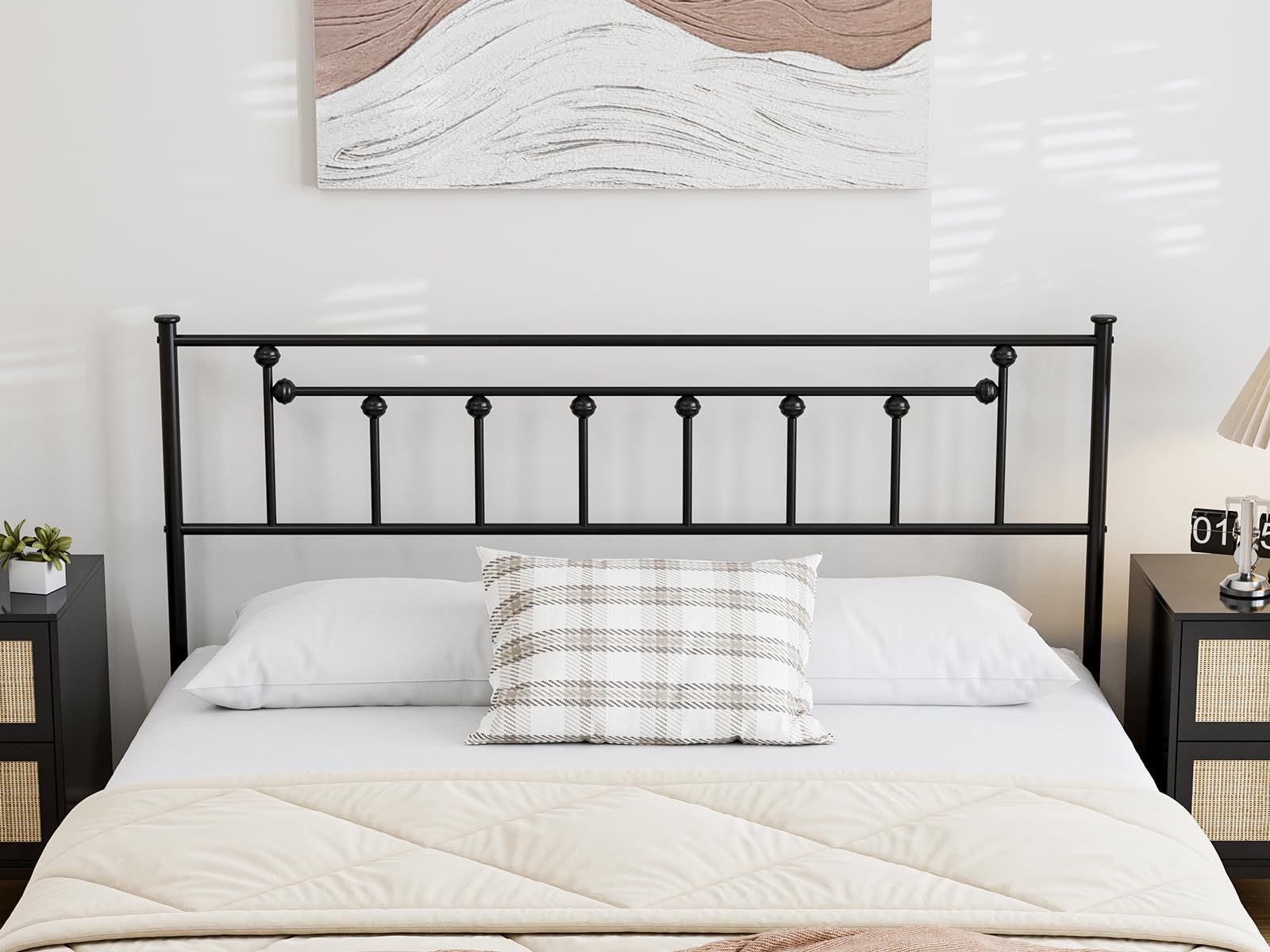 AOVSA Metal Queen Size Headboard, Victorian Farmhouse Style Queen Headboard, Easy Assembly, Steel Queen Headboard Only for Bedroom - Black