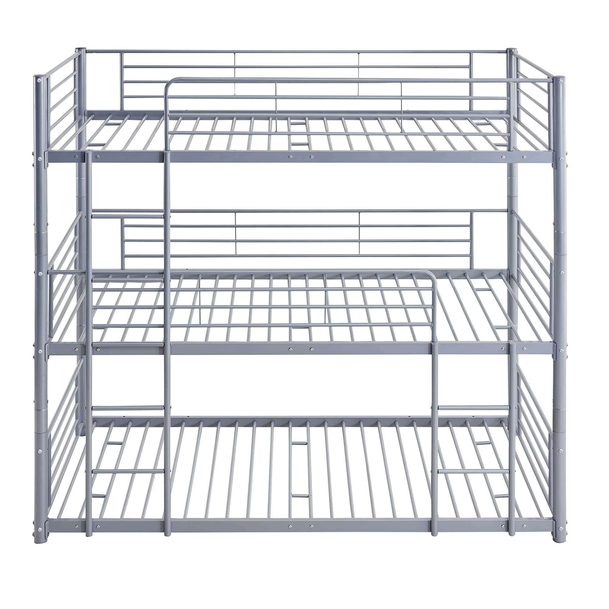 BIADNBZ Triple Bunk Bed with Built-in Ladder and Full-Length Guardrails, Twin Size Metal Bunkbeds w/Sturdy Frame for Kids, Boys, Girls, Teens, Divided into Three Separate Beds,Gray
