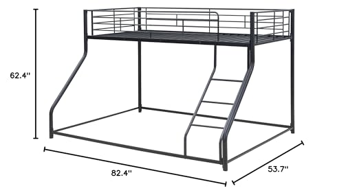 MiHunnor Twin XL Over Queen Metal Floor Bunk Bed, Metal Bunk Bed Frame with Safety Guardrail and Staircase for Kids Teens Adult, No Box Spring Needed