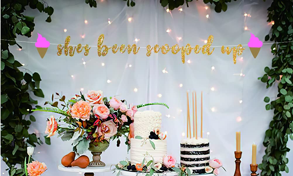 Aihesui Glitter Banner Shes Been Scooped Up Gold Party Banner Holiday Decorations Hanging Garland Perfect for Wedding Birthday Supplies