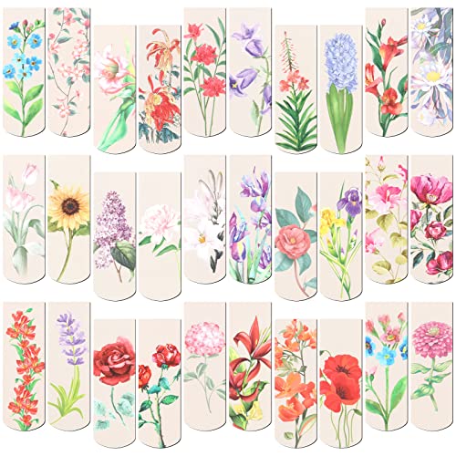 30 Pcs Magnetic Bookmarks Flowers Magnet Page Markers Pretty Bookmarks for Book Lovers Magnet Bookmark Clips Assorted Book Markers Set for Women Students Reading Office, Floral Style 2.3 x 0.8 Inches