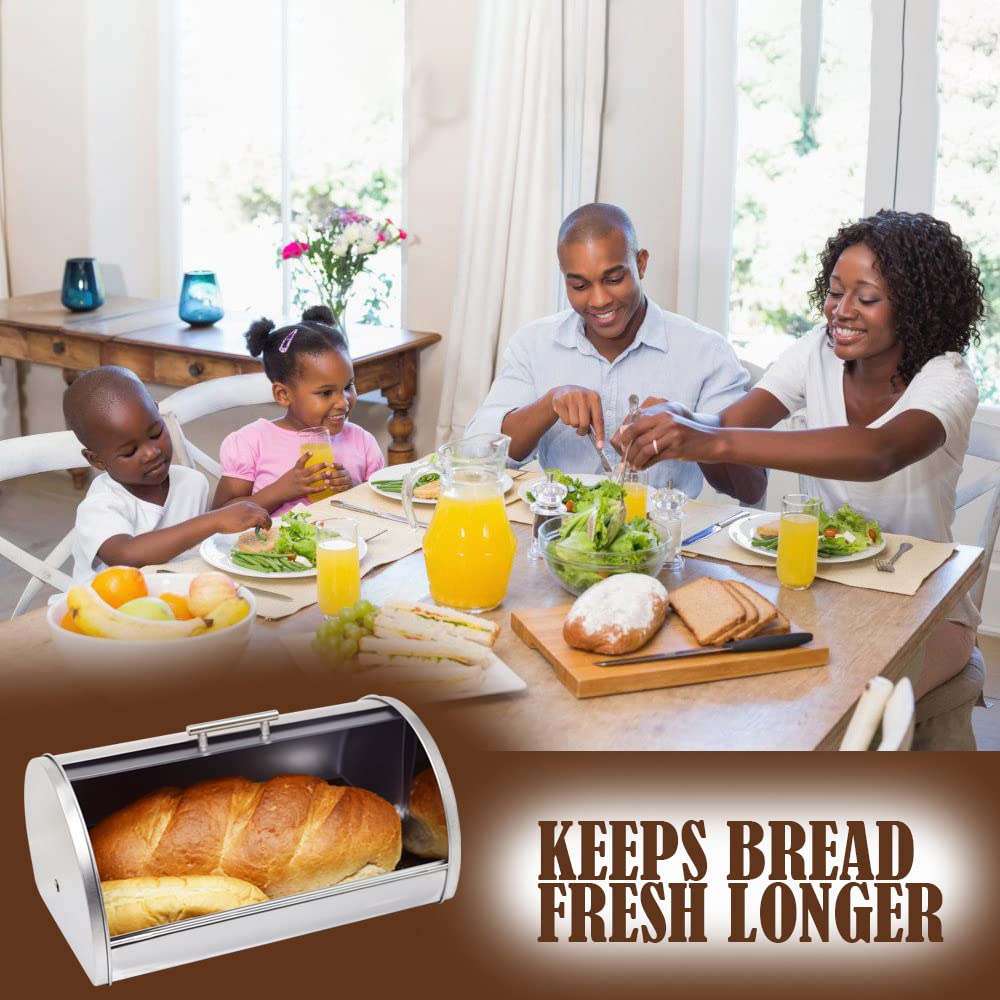 Galashield Bread Box for Kitchen Countertop | Bread Holder Storage Container | Bread Bin Stainless Steel with Frosted Acrylic Roll Top