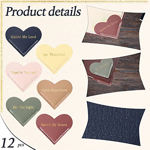 12 Pieces Bible Verse Leather Heart Bookmark Cute Heart Page Corner Bookmarks for Book Lovers Leather Bookmarks Reading Accessories for Office School Home Women Men Bookworm Present Supplies, 6 Styles