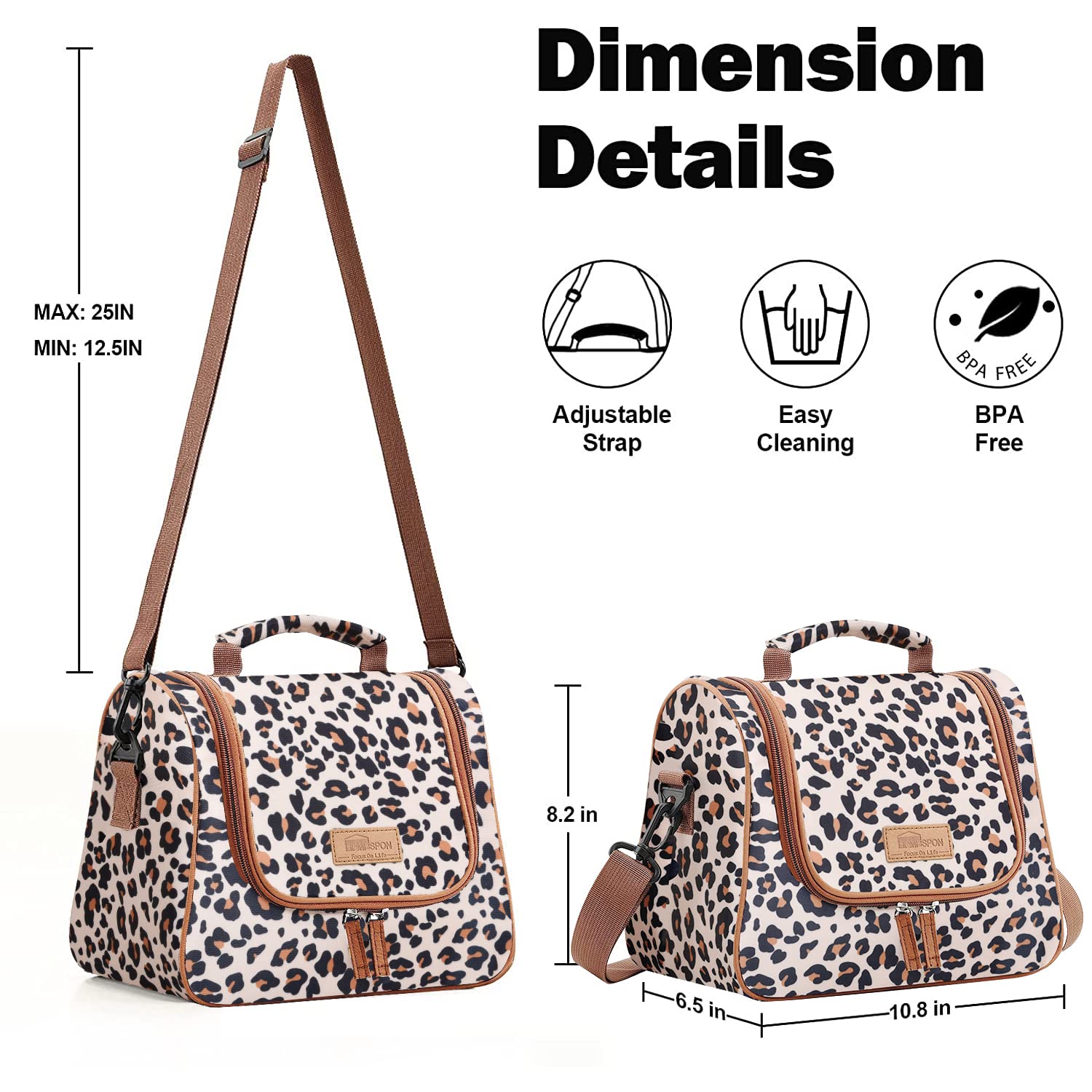 Buringer HOMESPON Insulated Lunch Bag Fashionable Cooler Tote Reusable Lunch Box Container with Shoulder Strap for Work Picnic or Travel (M-leopard)