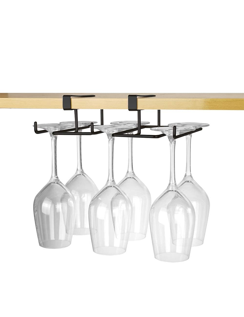 Bafvt Wine Glass And Mug Holder - 3 Rows Stemware Rack Under Cabinet25cm - black 304 Stainless Steel Hanger Storage Shelf, Fit for The Cabinet 0.8“ or Less