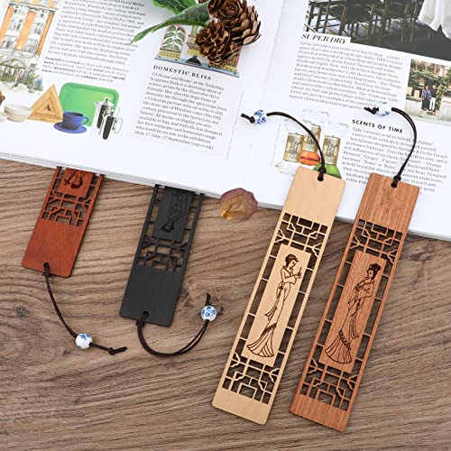 4 Pcs Bookmark Gift Box Set, Vickes Handmade Natural Wooden Bookmarks with Beautiful Carving, Unique Bookmarks Gift for Men Women