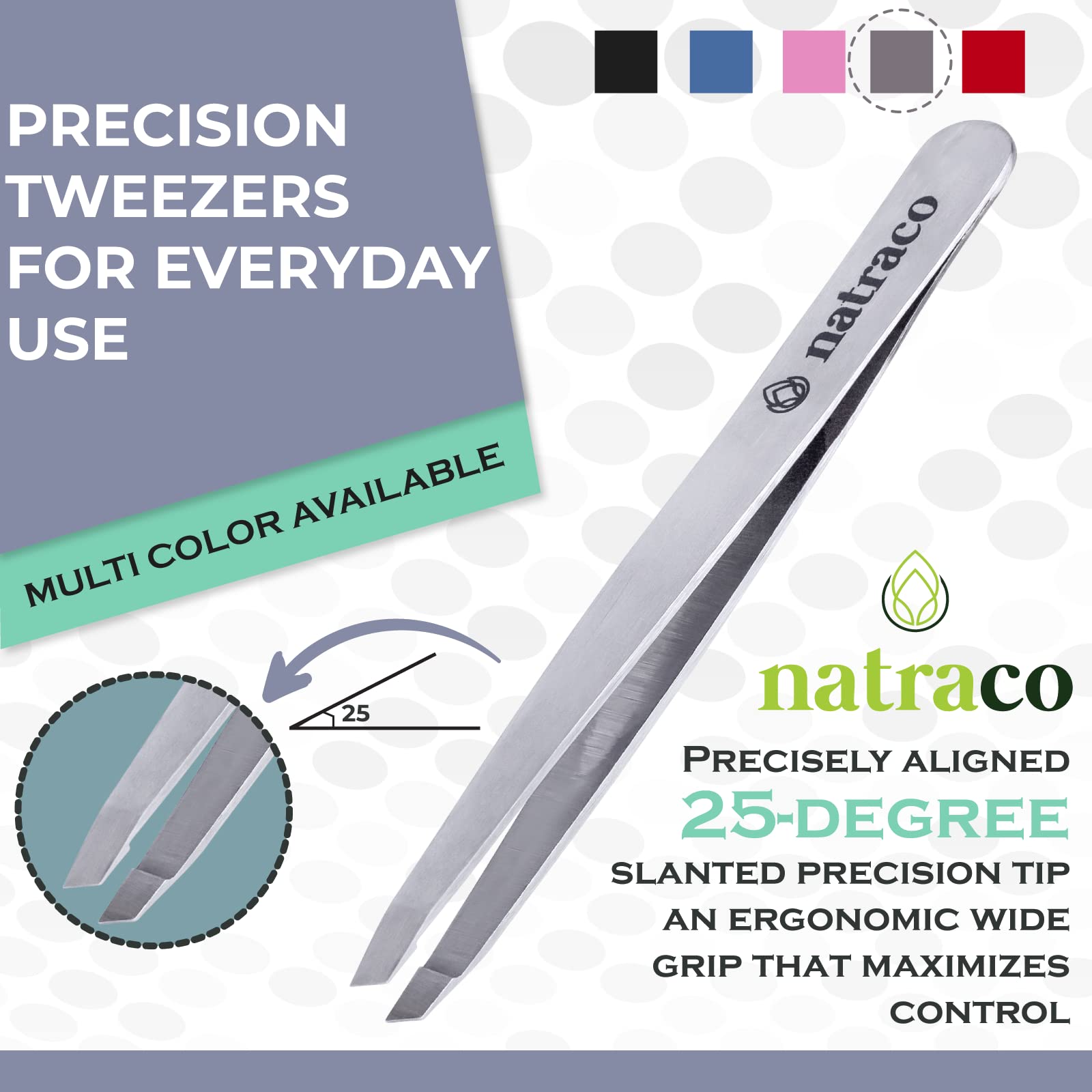 Stainless Steel Slant Precision Tweezers β Professional Tweezers for Eyebrows & Hair Removal β Stainless Steel & Blue Textured (Pack of 2)