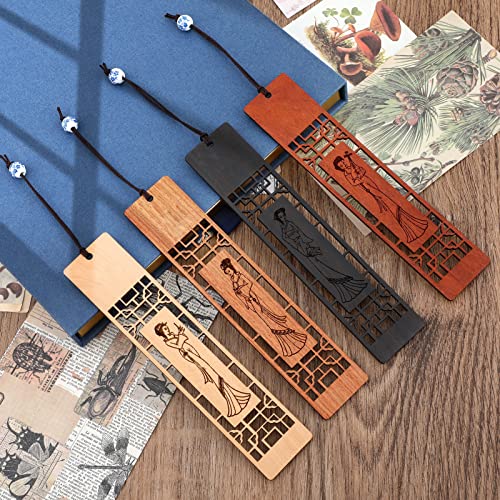 4 Pcs Bookmark Gift Box Set, Vickes Handmade Natural Wooden Bookmarks with Beautiful Carving, Unique Bookmarks Gift for Men Women