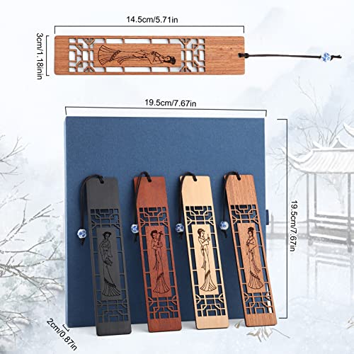 4 Pcs Bookmark Gift Box Set, Vickes Handmade Natural Wooden Bookmarks with Beautiful Carving, Unique Bookmarks Gift for Men Women