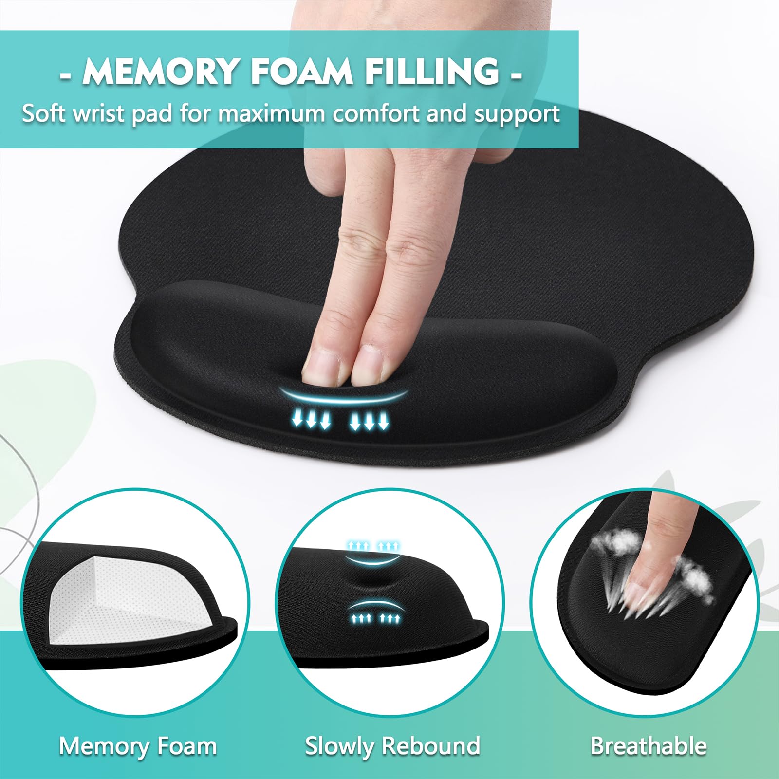 Ergonomic Mouse Pad with Wrist Support, Premium Memory Foam Keyboard Wrist Support Bar and Mouse Wrist Rest Pads Set- for Comfortable Typing &Wrist Pain Relief Mouse Pad with Wrist Support Bar