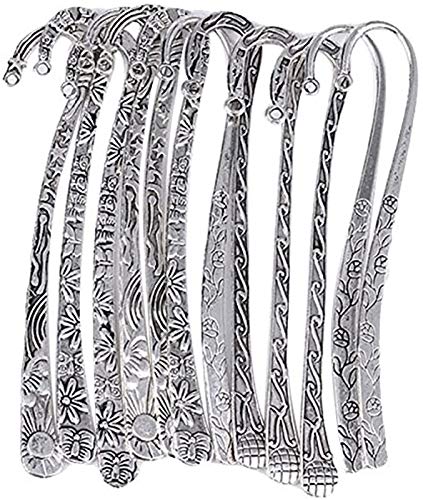 HOUSWEETY Metal Bookmarks for Women Men Vintage Bookmark Unique Carved Hook Pendant Charm Book Marker for Book Lovers Unique Gift (12PCS Mixed Pattern)