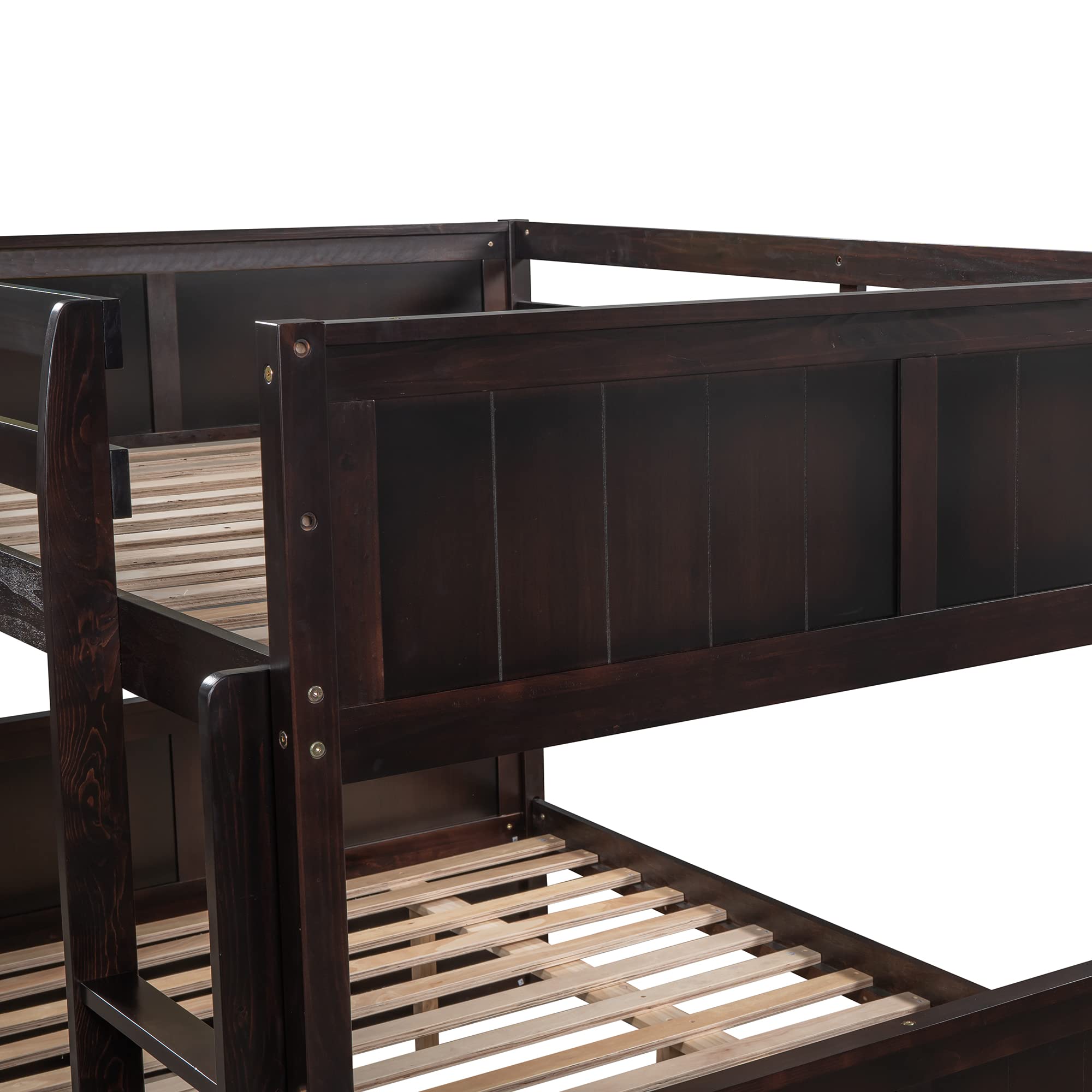 RUNWON Solid Wood Full Over Full Bunk Bed with Trundle and Ladder for Kids Adults Bedroom,Can be Split into Two Separate Beds