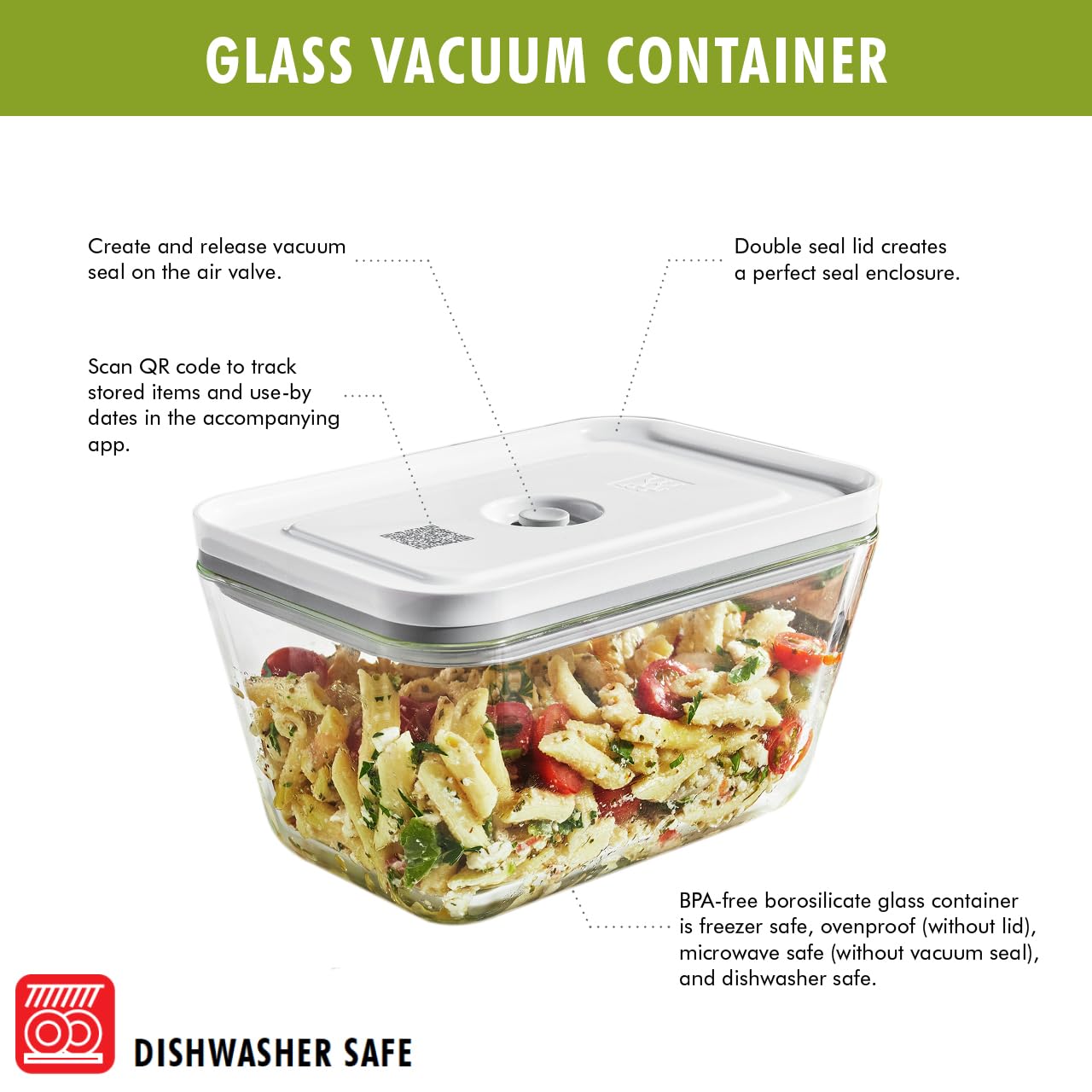 ZWILLING Fresh & Save 2-Piece Medium Glass Airtight Food Storage Container, Meal Prep Container