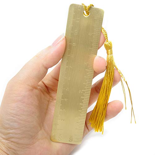 Honbay 2PCS Gold Brass Straight Rulers Metal Copper Bookmarks with Tassels for Home School Library or Travel (5 Inch)