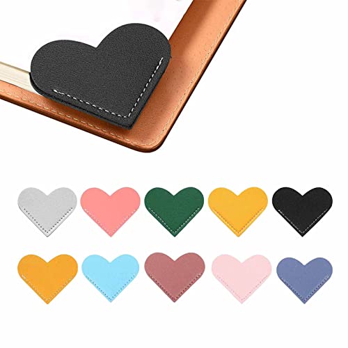 10 Pcs Cute Leather Heart Page Corner Bookmark, Handmade Book Accessories for Reading Lovers, Women Friends Book Lovers Reading, 10 Colors