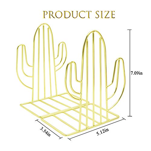 Agirlgle Bookends Metal Book Ends Heavy Duty Modern Decorative Cactus Bookend Bookshelf Decor for Home Bedroom Library Office School Book Display Desktop Organizer Decorative for Adults & Kids Gift