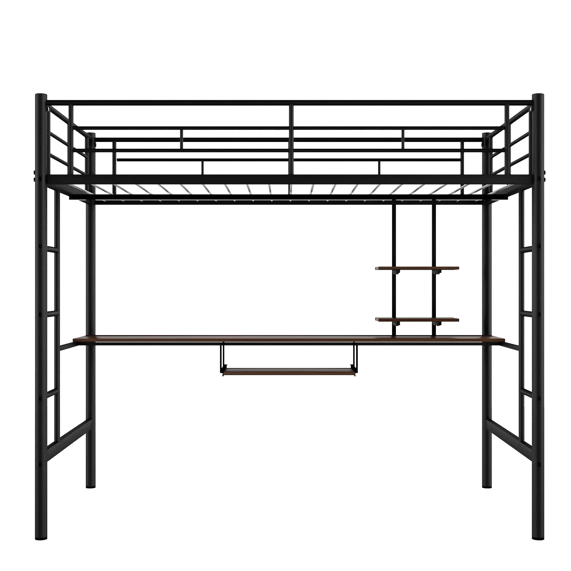 SOFTSEA Full Size High Loft Bed with Desk and Keyboard Metal Loft Bed for Kids