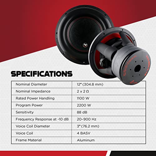 AudioPipe Sub-BDC4-12D2 12 Inch 2200 Watts Dual 2 Ohm Car Audio Subwoofer & QPower QBOMB12VL Single 12 Inch Vented Ported Sub Box Enclosure