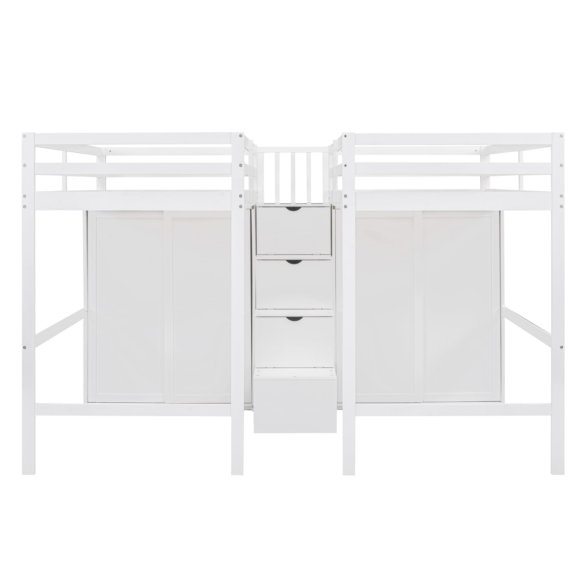 BIADNBZ Wooden Double Twin Size Loft Bed with Two Wardrobes and Staircase for Kids/Teens/Bedroom,White