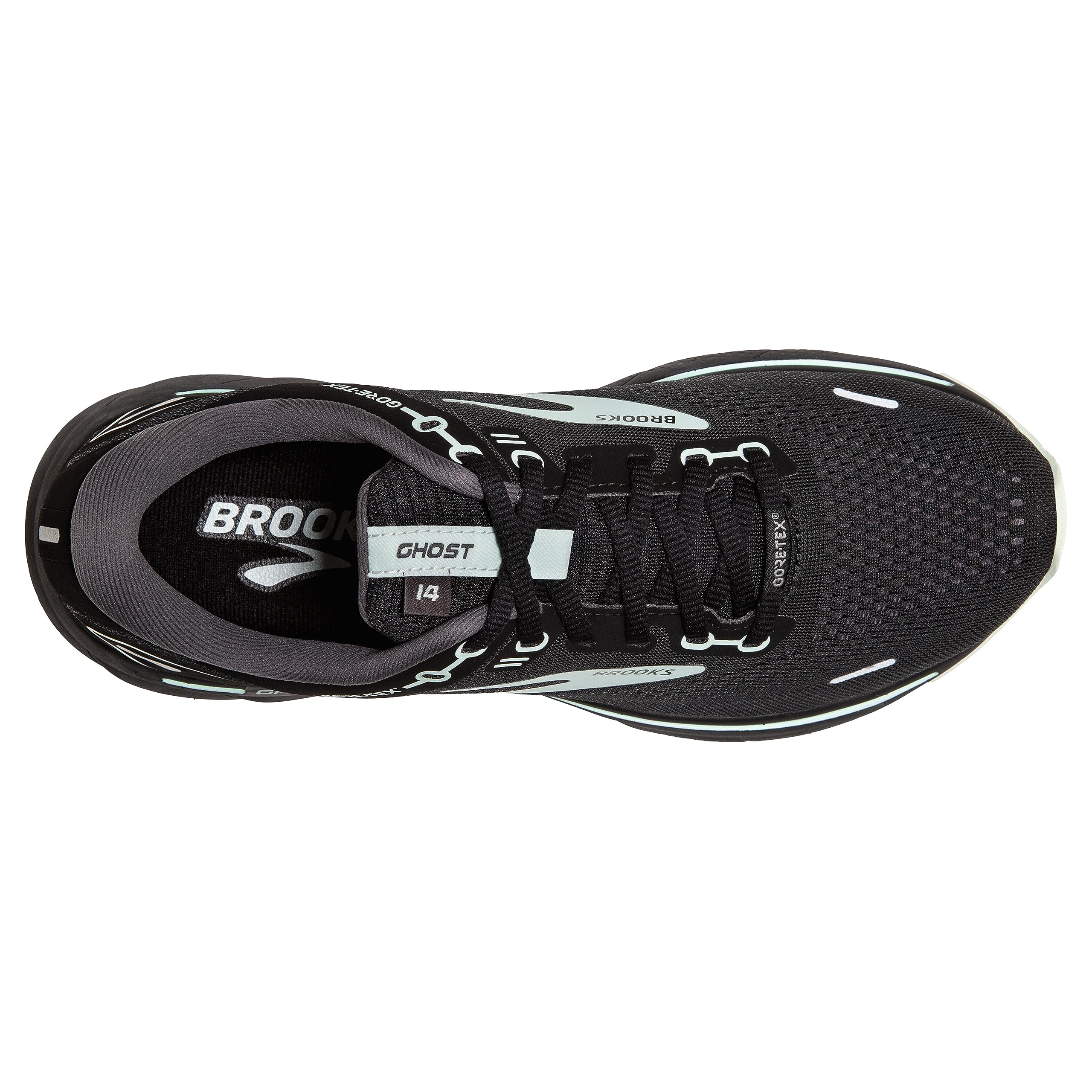 Brooks Women's Ghost 14 GTX Waterproof Neutral Running Shoe - Black/Blackened Pearl/Aquaglass - 8.5 Medium