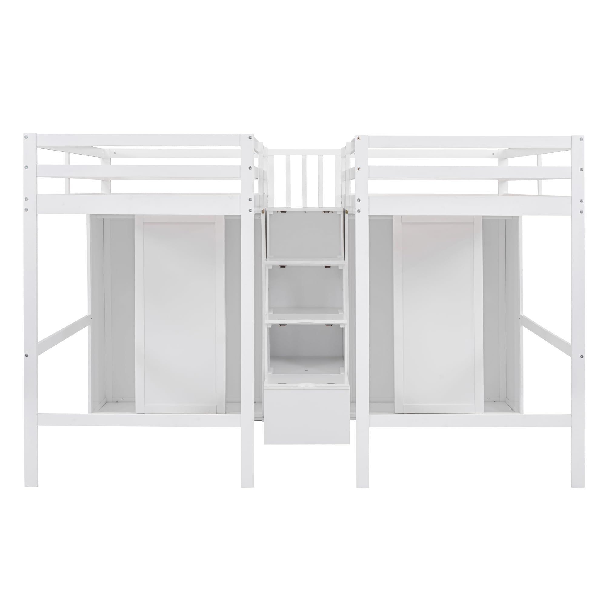 BIADNBZ Wooden Double Twin Size Loft Bed with Two Wardrobes and Staircase for Kids/Teens/Bedroom,White
