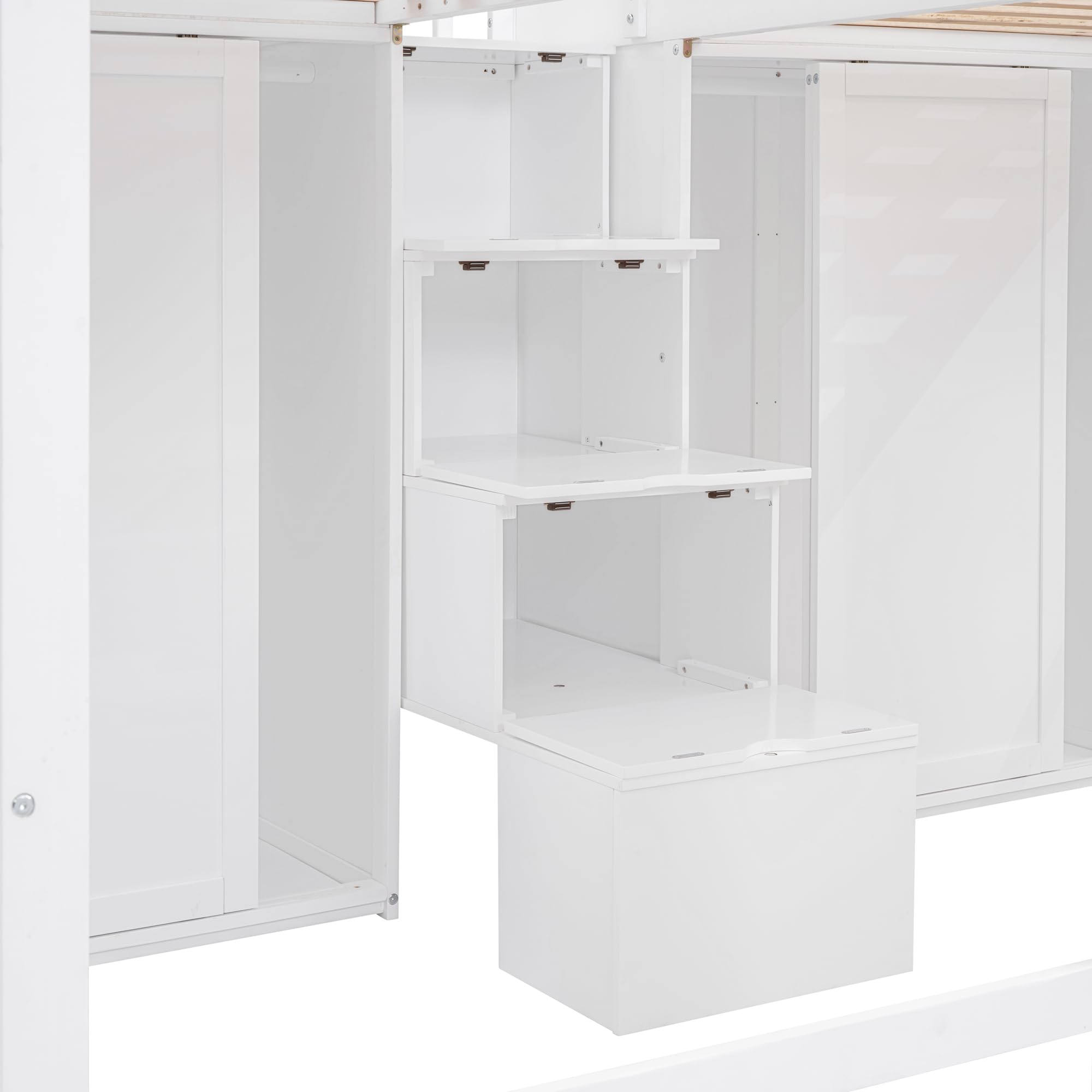BIADNBZ Wooden Double Twin Size Loft Bed with Two Wardrobes and Staircase for Kids/Teens/Bedroom,White