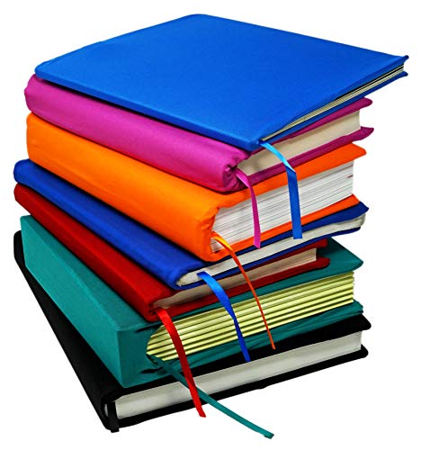 Stretchable Jumbo Book Covers 7 Pack Individual Colors Book Suits® fits Hardcover Textbooks up to 9.5" X 14" Durable Washable Reusable Extras Labels and Ruler