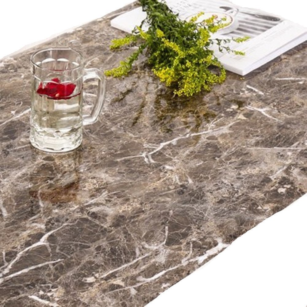 MULLSAN Self Adhesive Granite Look Marble Gloss Film Vinyl Counter Top Peel and Stick Wall Decal Dark Brown 24in by 118in
