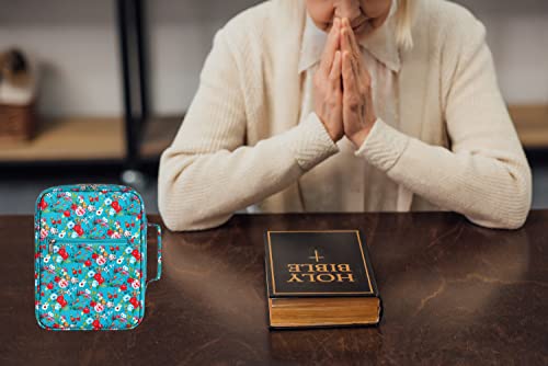 Carrying Bible Bag, Bible Cover for Women, Case Men, Bible Bag with Removable Pen Slots, Durable Zipper Bible Bag Carrying Case with Handle (Green- Flower)