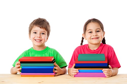 Stretchable Jumbo Book Covers 7 Pack Individual Colors Book Suits® fits Hardcover Textbooks up to 9.5" X 14" Durable Washable Reusable Extras Labels and Ruler