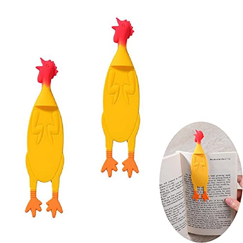 2pcs Chicken Bookmarks Funny for Kids Book Lovers, Cute Page Marker, Cool Animal Bookmark Set, Silicone Clip Bookmarks ,Unique Gift Ideas