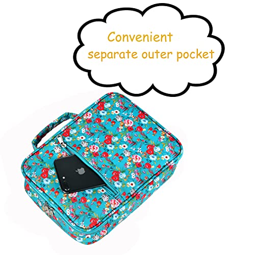 Carrying Bible Bag, Bible Cover for Women, Case Men, Bible Bag with Removable Pen Slots, Durable Zipper Bible Bag Carrying Case with Handle (Green- Flower)