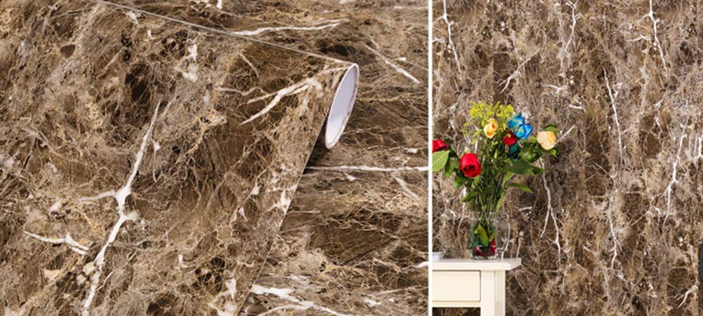 MULLSAN Self Adhesive Granite Look Marble Gloss Film Vinyl Counter Top Peel and Stick Wall Decal Dark Brown 24in by 118in