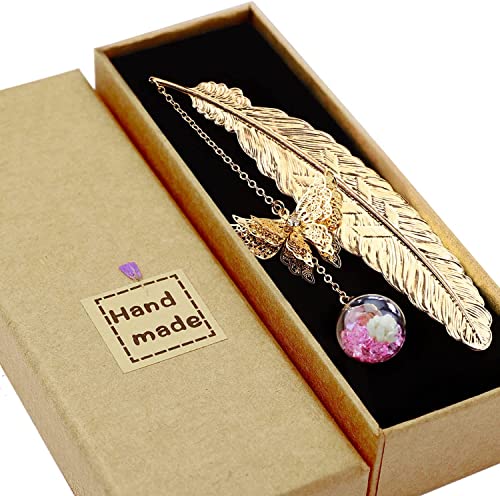 Metal Feather Bookmark ，Birthday Gift Women Teachers & Mothers Day Butterfly Book Mark for Book Lover Librarian Readers Mom Lady Female Girl Bookworm.