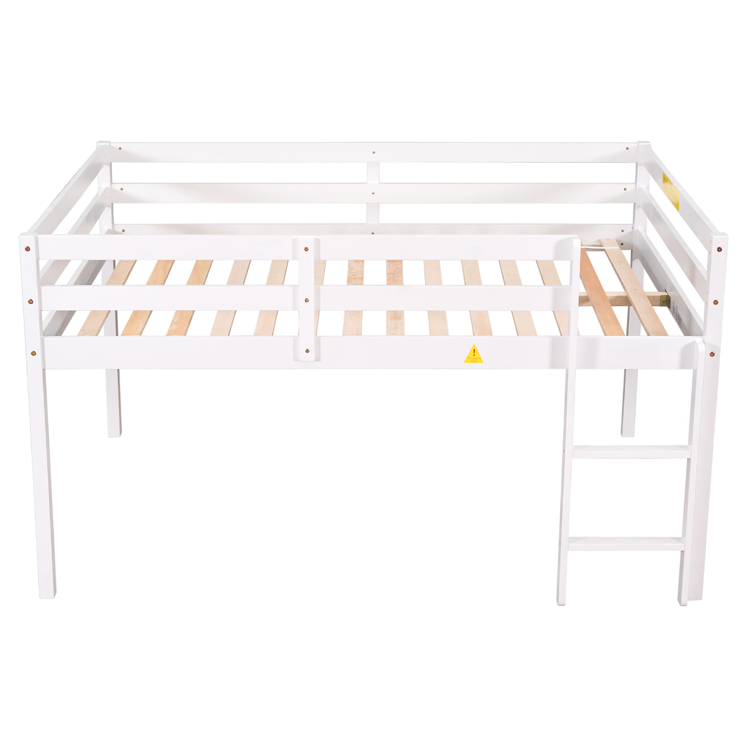 HZHOME Full Loft Bed for Kids,Solid Wood Low Loft Bed with Guardrails and Ladder,Full Size Junior Loft Bed with Underneath Space for Boys or Girls,No Box Spring Needed, White