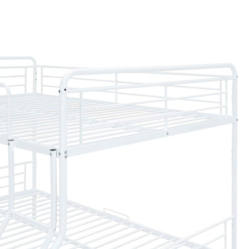 ATY Metal Bunk Bed Full XL Over Queen Size with 2 Drawers, Convertible Sturdy Bedframe w/Ladder and Guardrail, Can Seperated into 2Beds,No Box Spring Needed, for Kids, Teens, Adults, White