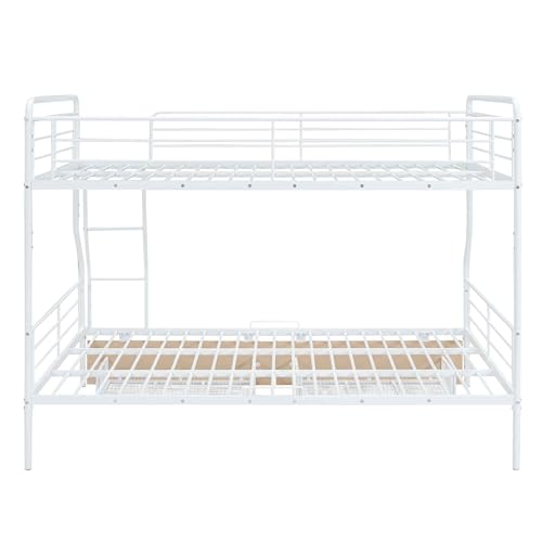 ATY Metal Bunk Bed Full XL Over Queen Size with 2 Drawers, Convertible Sturdy Bedframe w/Ladder and Guardrail, Can Seperated into 2Beds,No Box Spring Needed, for Kids, Teens, Adults, White