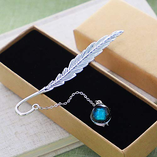 Konrisa Metal Bookmarks for Women Men Classical Bookmarks Feather Shape with Luminous Bead Constellation Creative Reader Gifts Kids Girls Reading Lovers