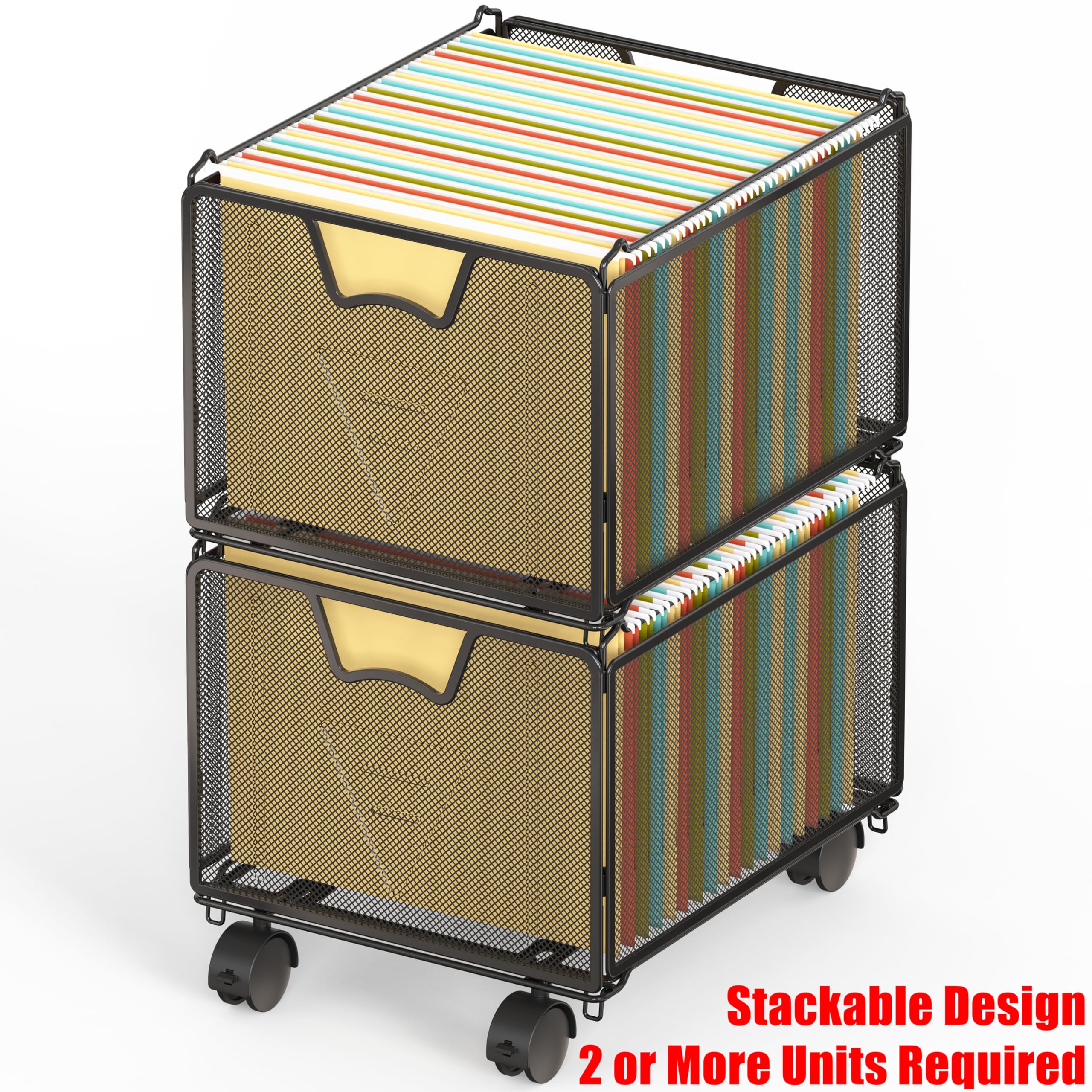 SimpleHouseware Stackable Mesh Hanging File Organizer with Wheels, Black
