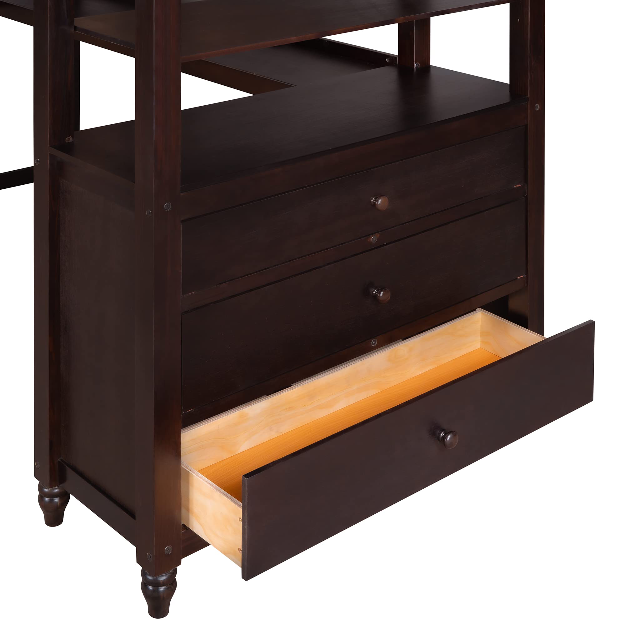 GINGVAT Twin Size Loft Bed with Drawers and Desk,Wood Loft Bed with Ladder and Shelves,for Bedroom,Dorm,Apartment,Espresso
