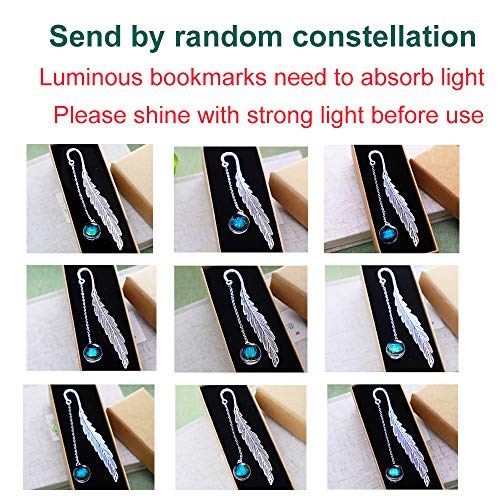 Konrisa Metal Bookmarks for Women Men Classical Bookmarks Feather Shape with Luminous Bead Constellation Creative Reader Gifts Kids Girls Reading Lovers