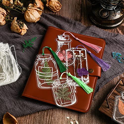 120 Pieces Large Size Transparent Dried Flower Bookmarks Kit Cute Bottle Shaped Flower Bookmark Maker Handmade DIY Transparent Floral Page Clear Floral Bookmark Point Tweezer Hole Punch