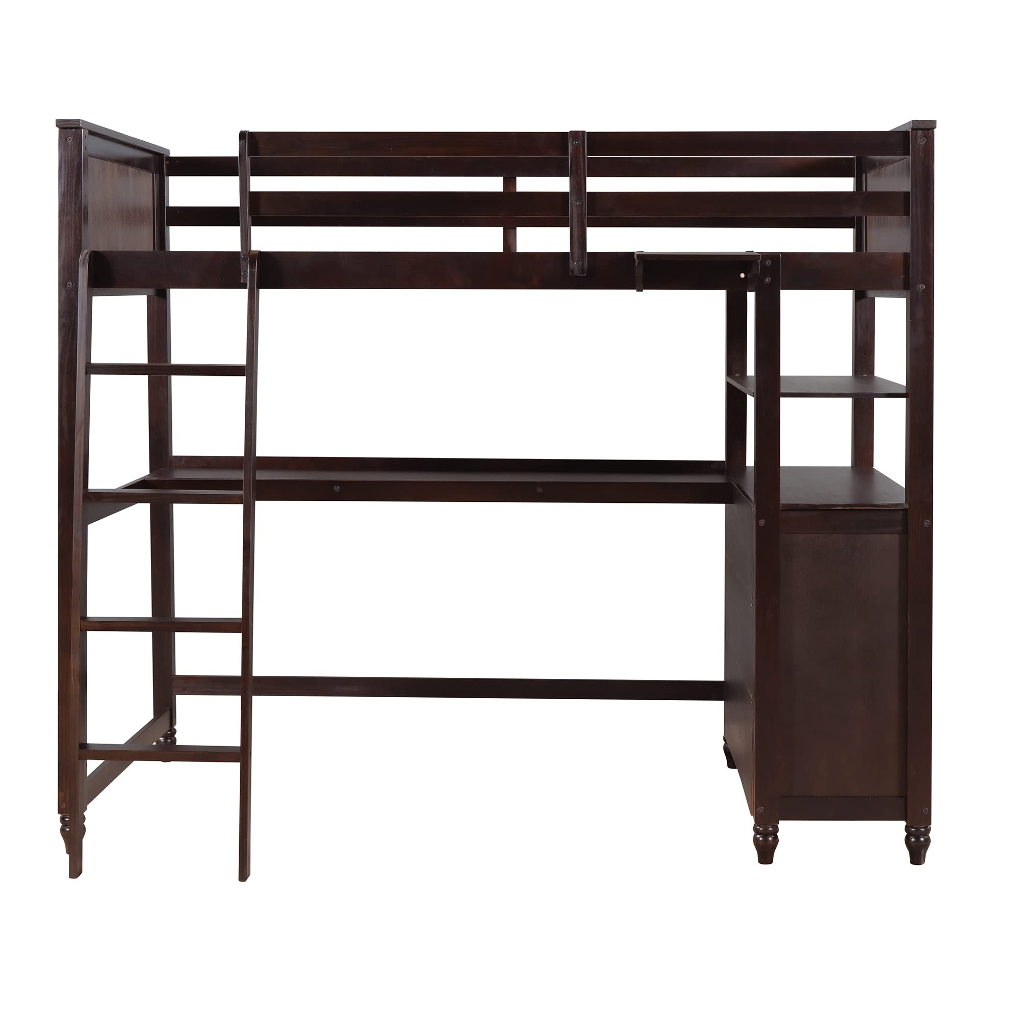 GINGVAT Twin Size Loft Bed with Drawers and Desk,Wood Loft Bed with Ladder and Shelves,for Bedroom,Dorm,Apartment,Espresso
