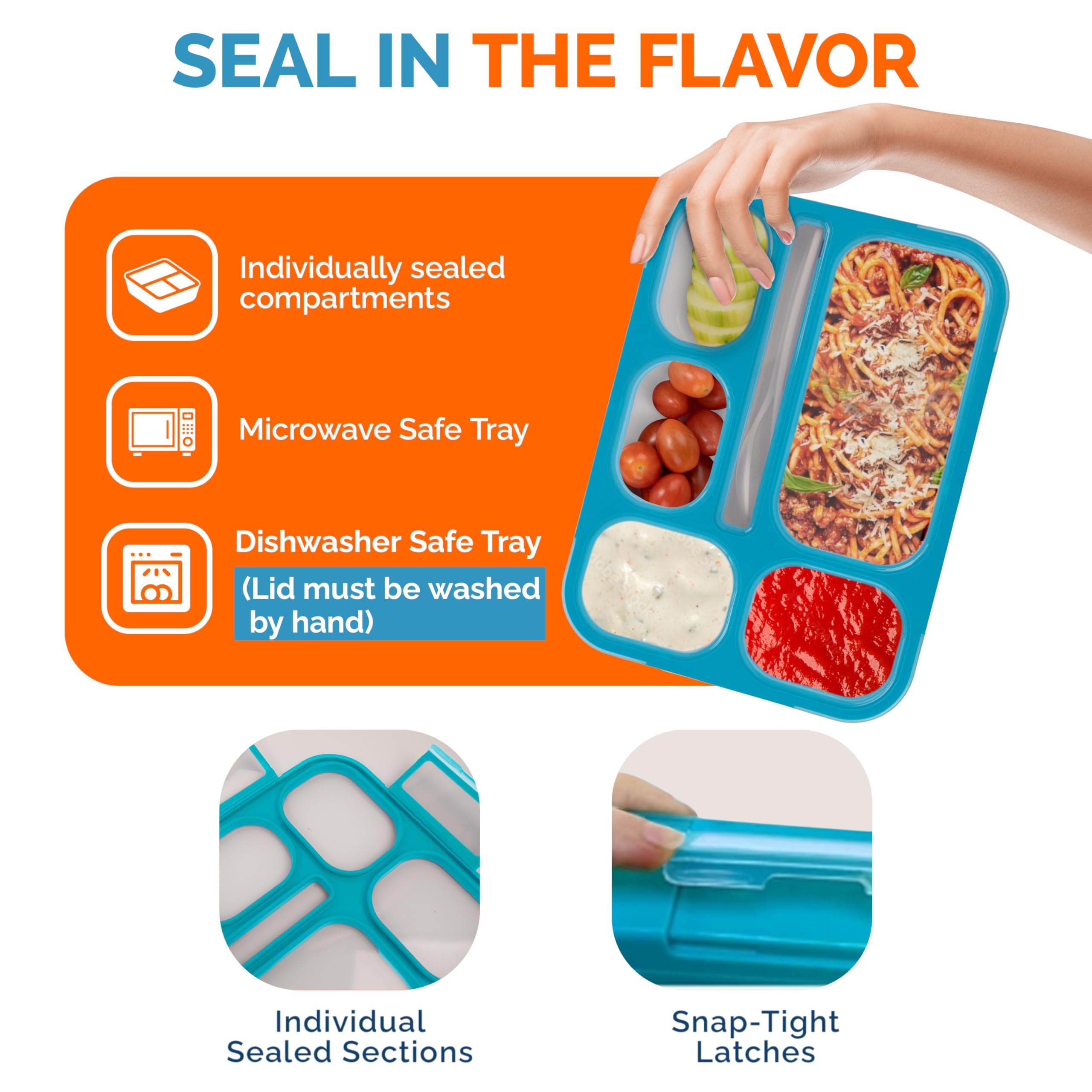 kinsho Bento Box Lunch-Box for Kids Adults | Kid Snack Lunch Containers | Leakproof School Bentobox 6 Compartment Leakproof Container for Boys Girls Womens Lunches | Utensils | Blue Set