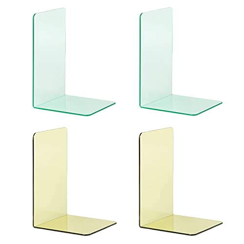 4pcs Colorful Book Ends for Shelves, Heavy Duty Book Ends and Desktop Organizer, Plastic Acrylic Bookends Pair Organizer Bookshelf Decorative Bedroom Library Office School Supplies Stationery Gift