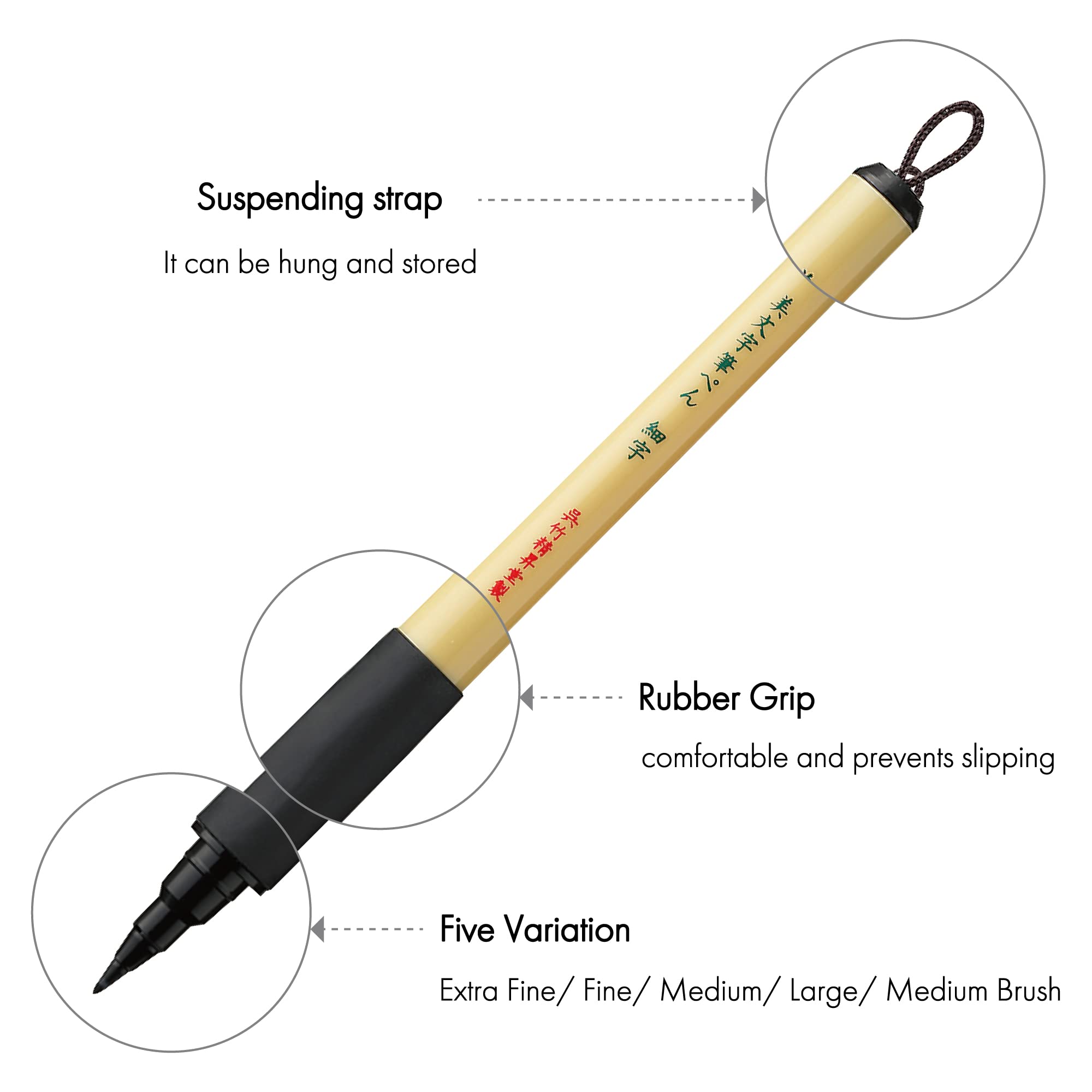 Kuretake Bimoji Brush Pen, 5 pcs set (Extra Fine, Fine, Medium, Large, Medium Brush), great for Calligraphy, Hand lettering and Illustration, for Beginners and Professional, Made in Japan