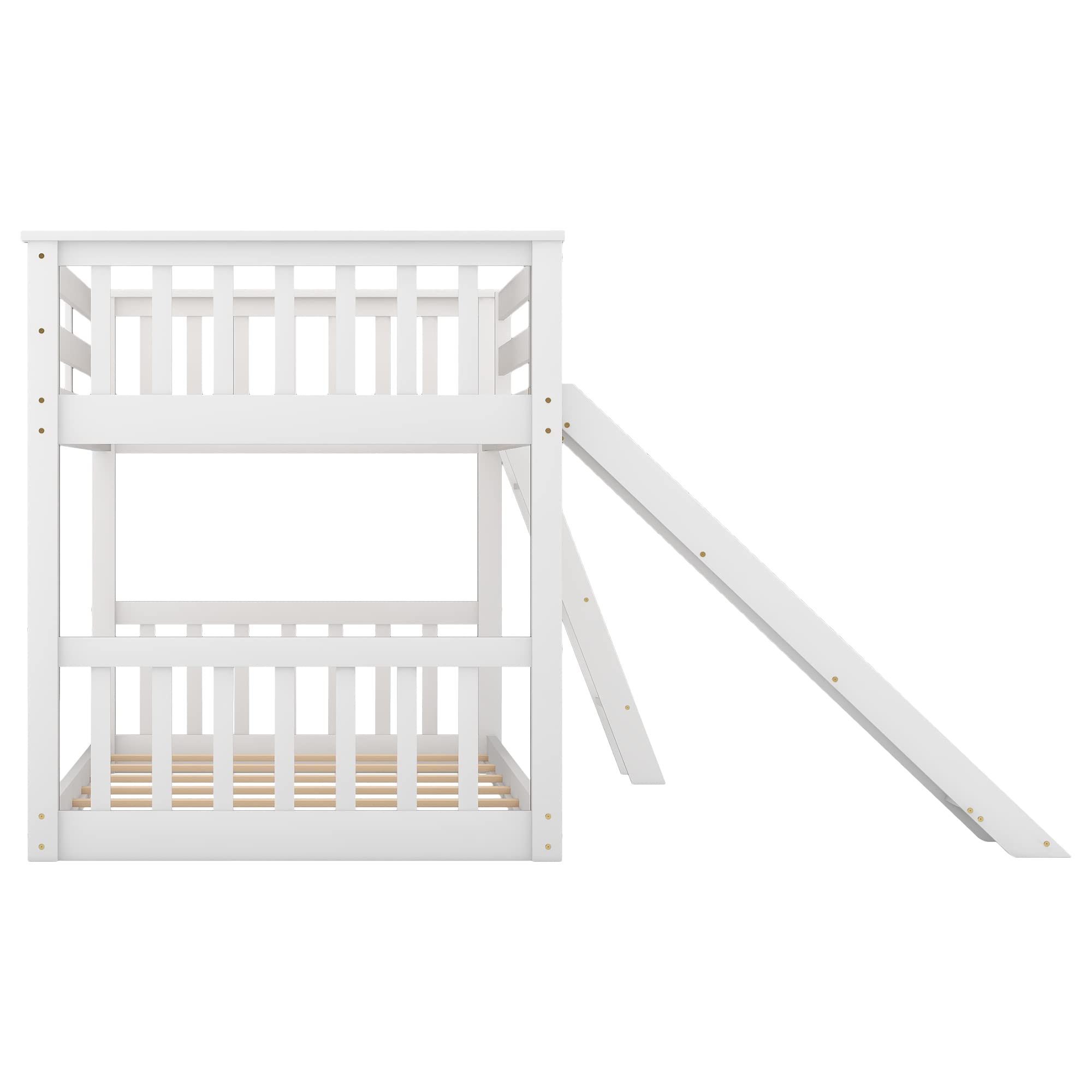 Oudiec Twin Over Twin Bunk Bed with Convertible Slide & Fence, Wood Bunk Bed Frame with Ladder&Safety Guardrail,No Box Spring Needed, White